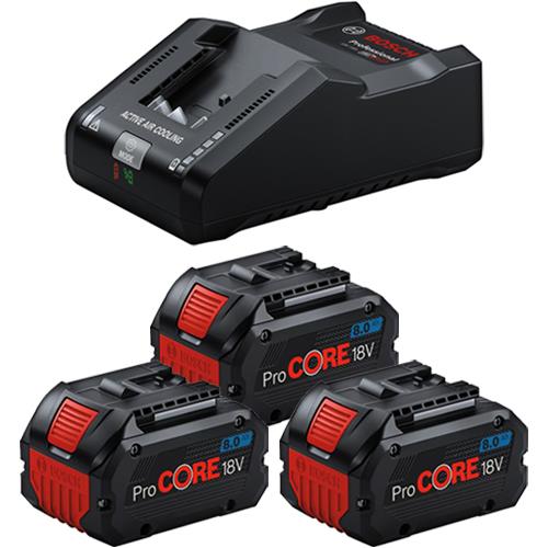 Bosch Professional ProCore Battery Set (3x 18V 8Ah Batteries & GAL 18V ...