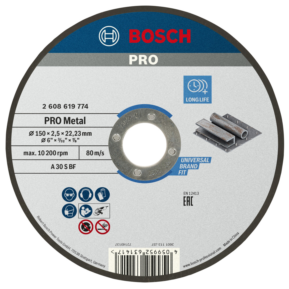 Bosch Professional Metal Bonded Cutting Disc 150 x 2.5 x 22.23mm 26086 ...