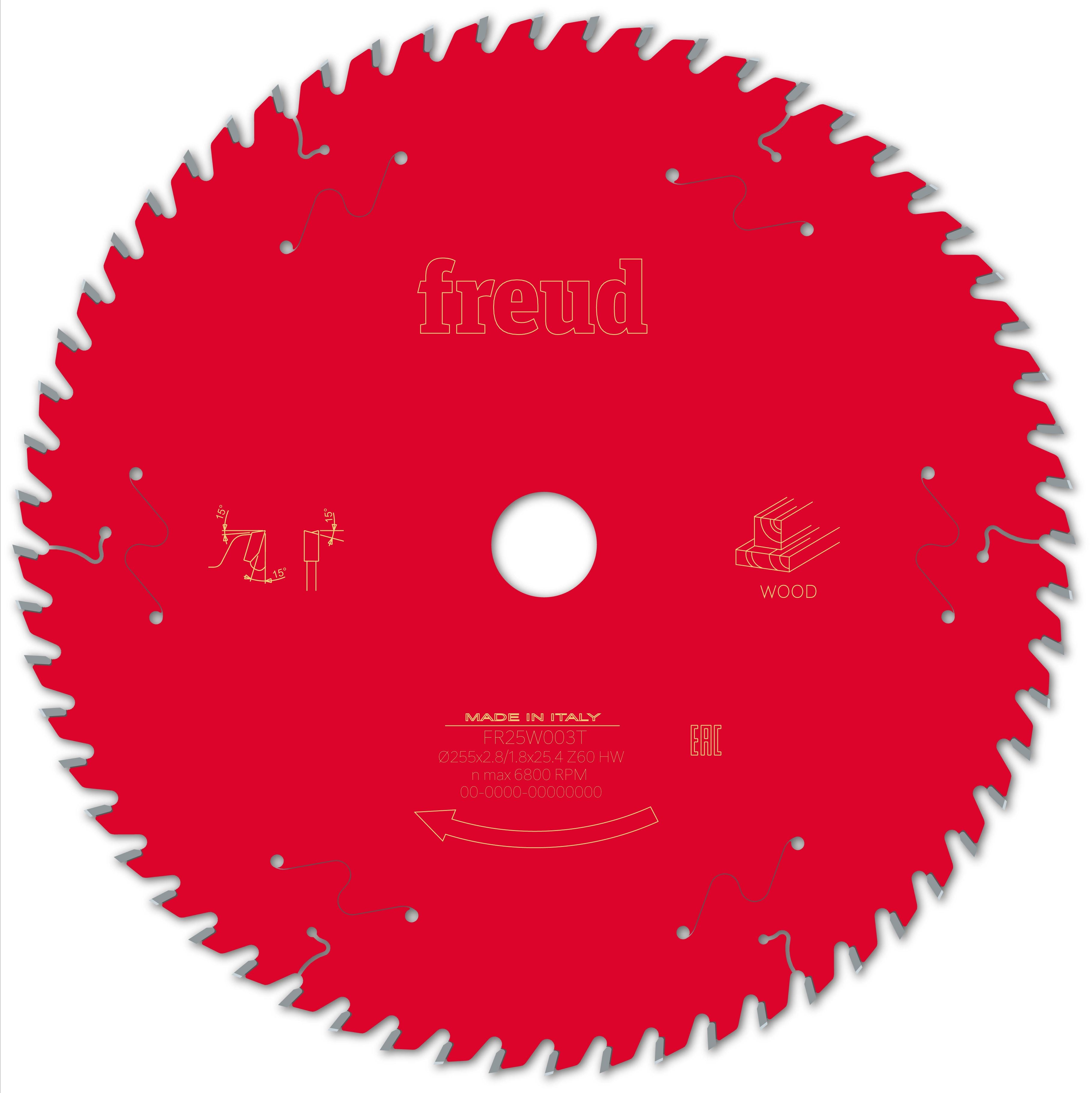 Freud F03FS10135 Wood Circular Saw Blade 255mm x 25.4mm x 2.8mm x 60T ...