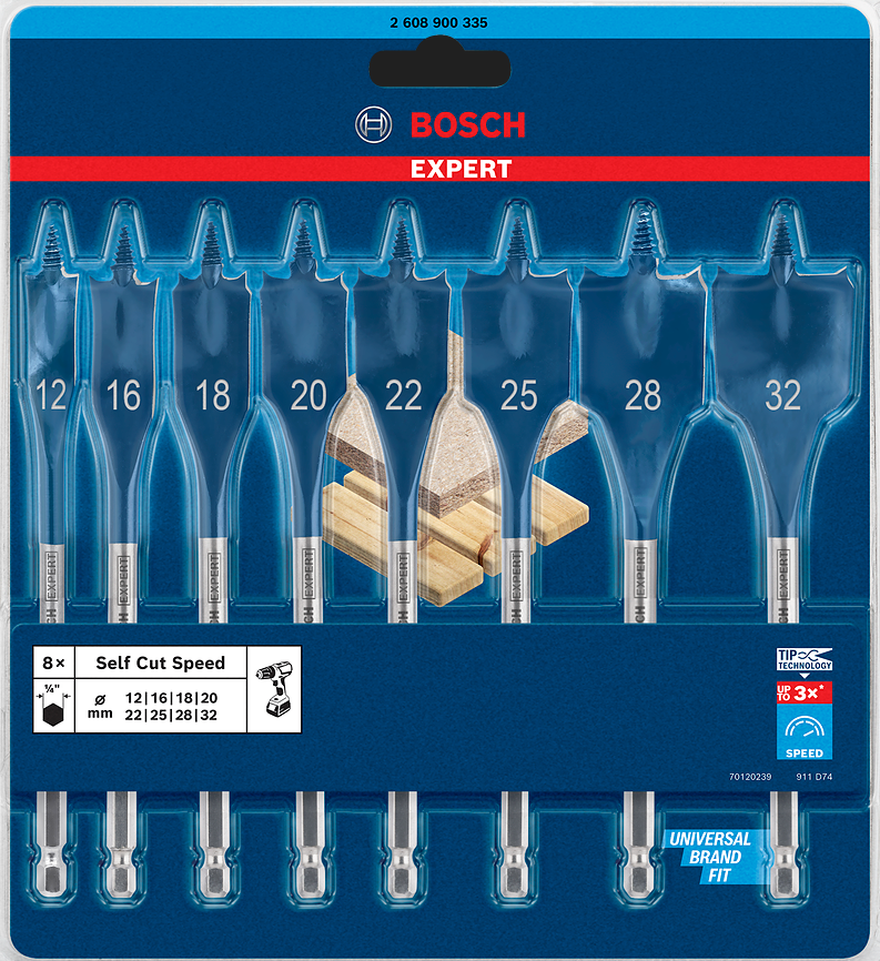 Bosch EXPERT Self Cut Speed Spade Drill Bit Set 12/16/18/20/22/25/28/32 ...