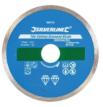 Silverline Tile Cutting Diamond Blade 115x22.23mm Continuous Rim SIL 8 ...