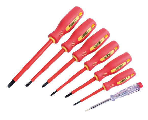 Draper Fully Insulated Screwdriver Set With Mains Tester (7 Piece) DRA ...